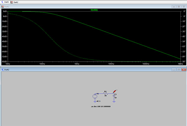 Visualizing RC Low-Pass Filter Frequency Response in LTspice